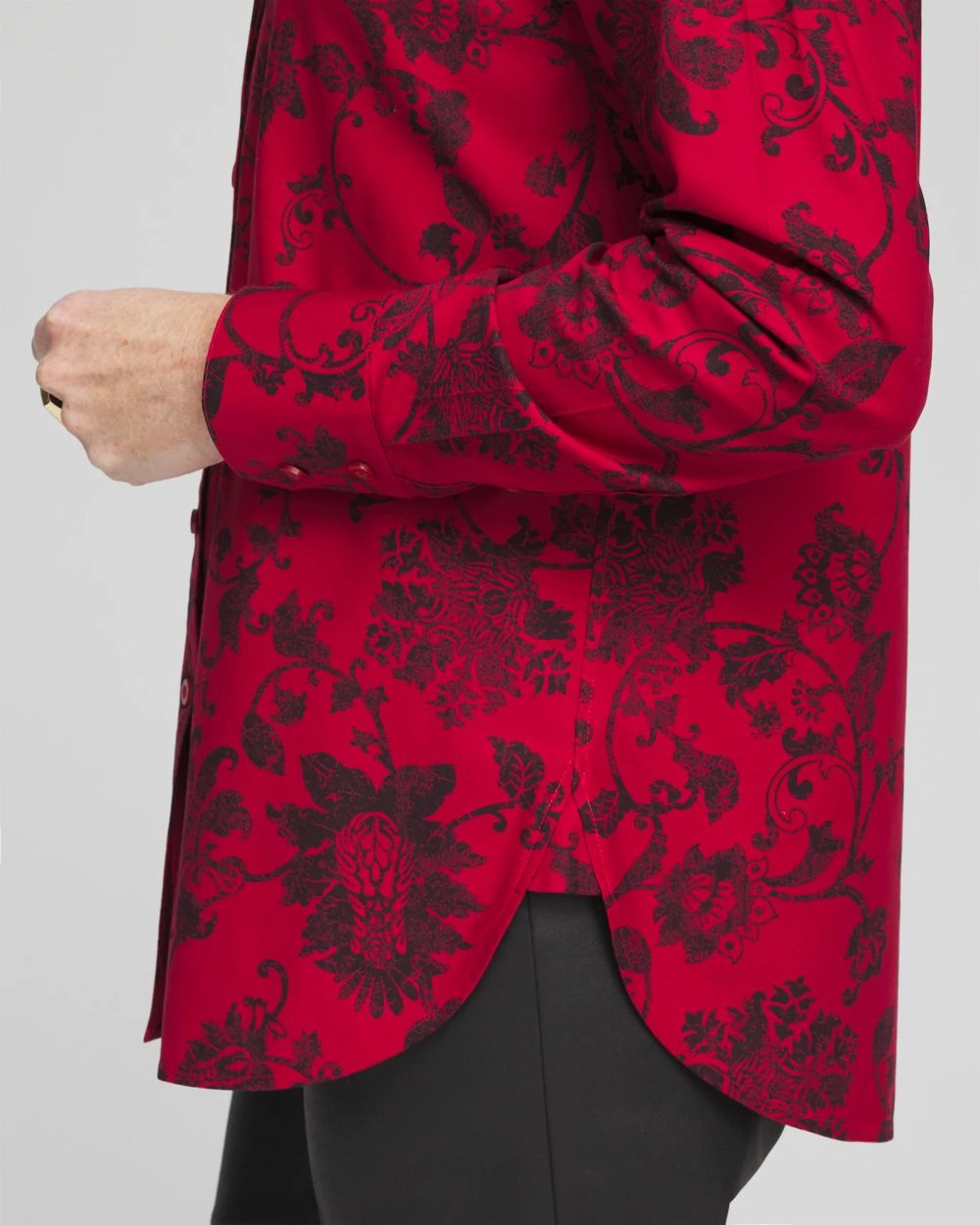 No Iron™ Red & Black Floral Shirt | Chico's No Iron™ Red & Black Floral Shirt | Chico's